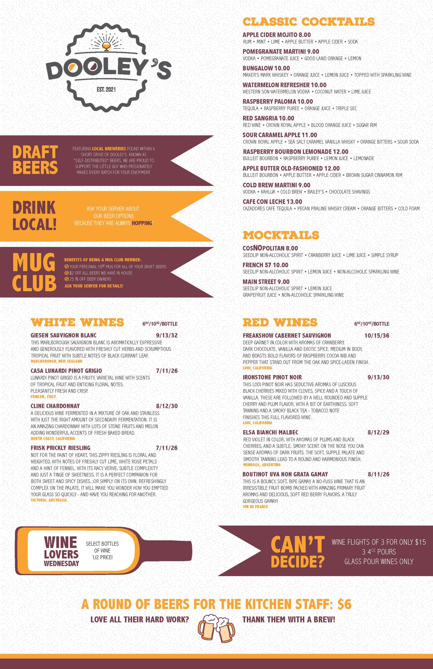 Menus - Dooley's on Main